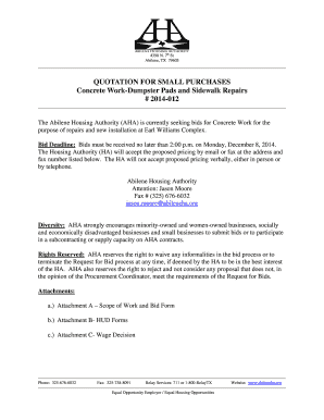 Fillable Online QUOTATION FOR SMALL PURCHASES Concrete Work-Dumpster bb ...