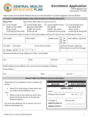 Fillable Online Enrollment Application - Central Health Medicare Plan ...