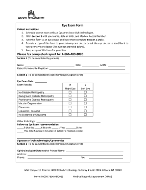 Fillable Online Eye Exam bFormb Fax Email Print - pdfFiller
