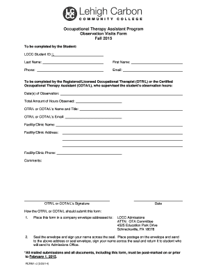 Fillable Online lccc OTA Program Observation Visits Verification Forms ...