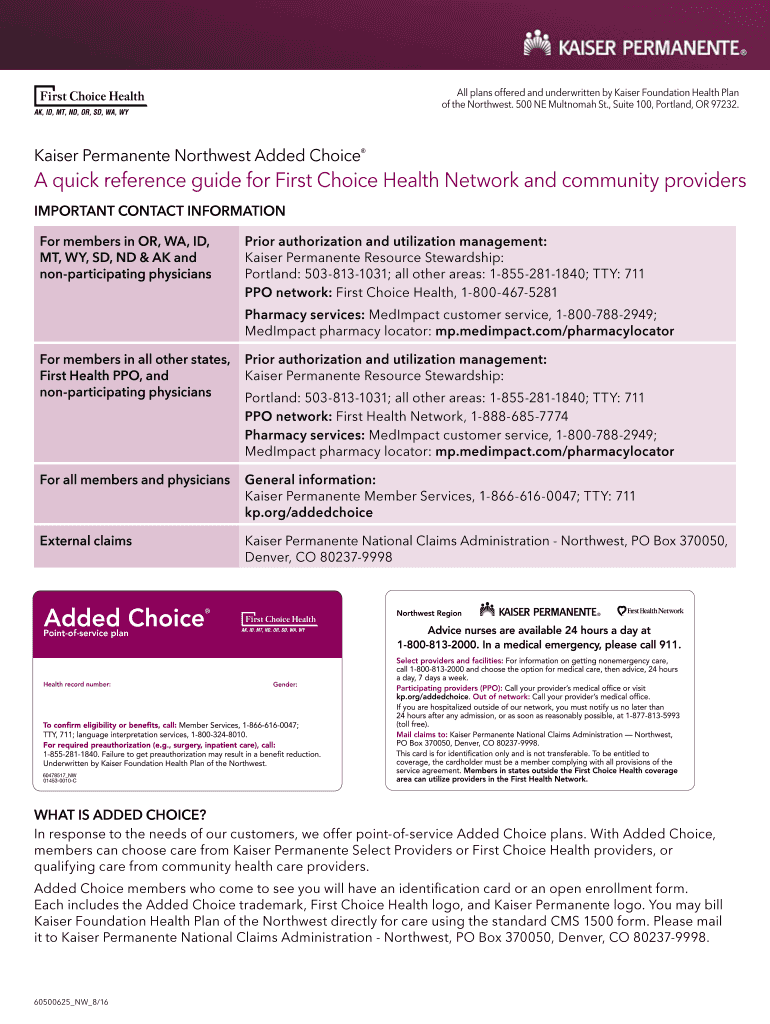 Fillable Online Kaiser Permanente Northwest Added Choice Fax Email Print - pdfFiller