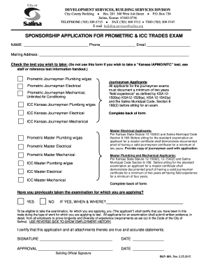 Fillable Online salina-ks Sponsorship application for prometric icc ...