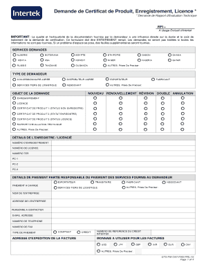 Fillable Online Demande de Certificat de Produit, Enregistrement, Licence * * Demande de Rapport ...