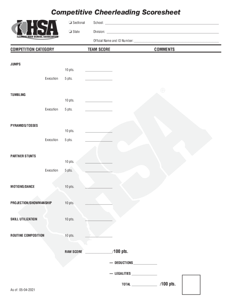 Fillable Online Competitive Cheerleading - New York State Public High ...