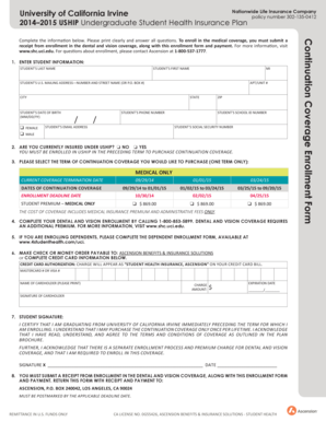 Fillable Online shs uci Continuation Coverage Enrollment Form - Student ...