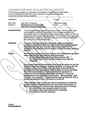 Fillable Online Safe Work Procedure Guidelines - Electrical Safety ...