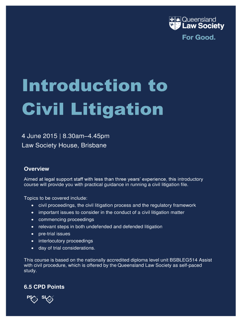 Fillable Online Introduction to Civil Litigation - Queensland Law ...