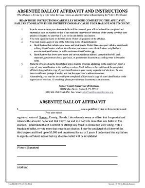 Fillable Online sumterelections ABSENTEE BALLOT AFFIDAVIT AND ...