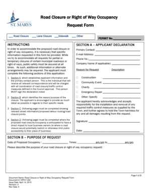 Fillable Online Road Closure or Right of Way Occupancy Request Form Fax ...