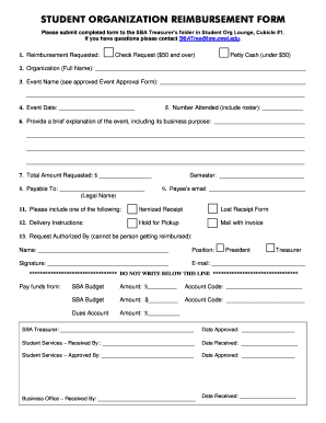 Fillable Online STUDENT ORGANIZATION REIMBURSEMENT FORM Please submit ...