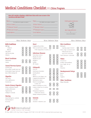 Fillable Online holtinternational Medical Conditions Checklist China ...