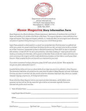 Fillable Online mooseintl Moose Magazine Story Information Form ...