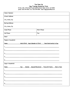 Fillable Online Training Evaluation Form - Two Paws Up Fax Email Print ...