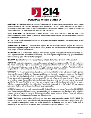 Fillable Online d214 PURCHASE ORDER STATEMENT Fax Email Print - pdfFiller