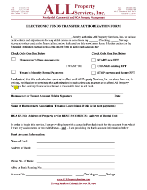 Fillable Online Electronic funds transfer authorization form - Property ...