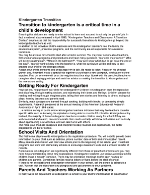 Fillable Online Kindergarten Transition Fax Email Print - pdfFiller
