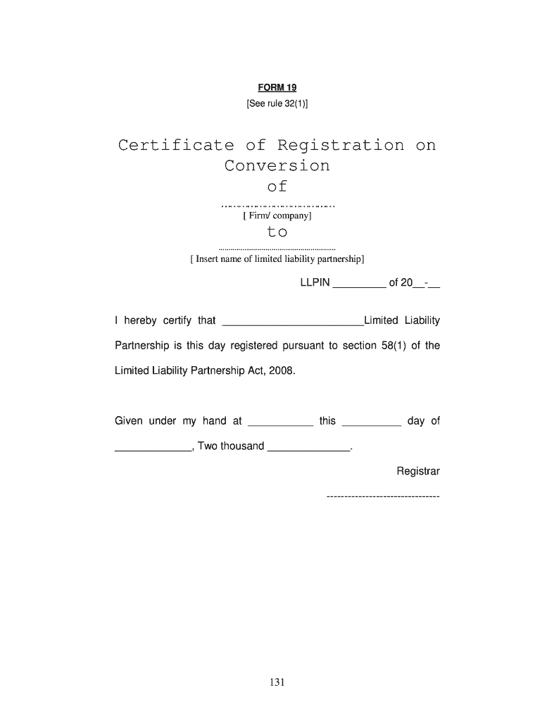 Fillable Online llponline Certificate of Registration on Conversion of ...