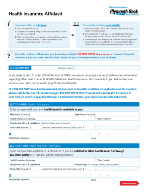 Fillable Online Health Insurance Affidavit - Plymouth Rock Fax Email ...