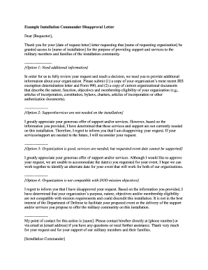 Fillable Online Example Installation Commander Disapproval Letter Fax ...