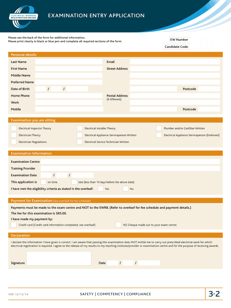 Fillable Online Exam Entry Application. Exam Entry Application Fax ...