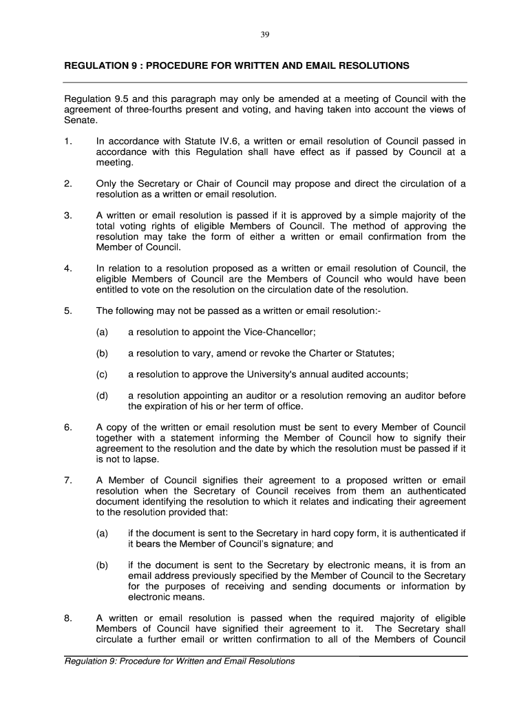Fillable Online REGULATION 9 : PROCEDURE FOR WRITTEN AND EMAIL ...