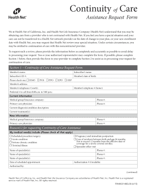 Fillable Online Continuity of Care Assistance Cover Letter and ...