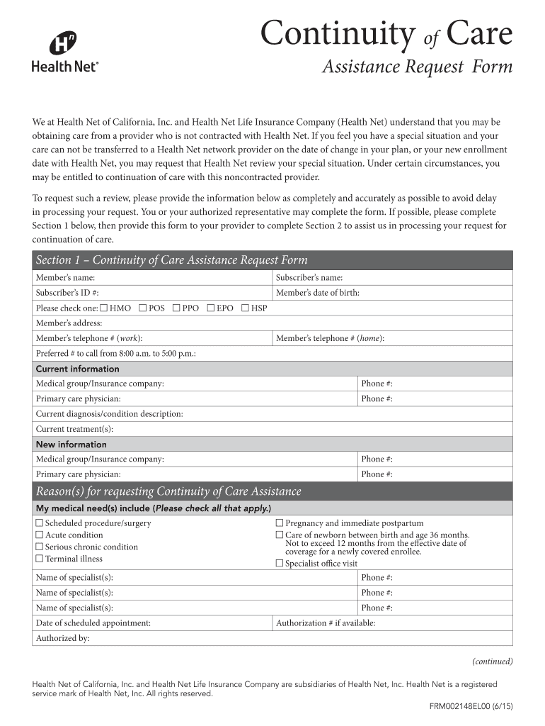 Fillable Online Continuity of Care Assistance Cover Letter and ...