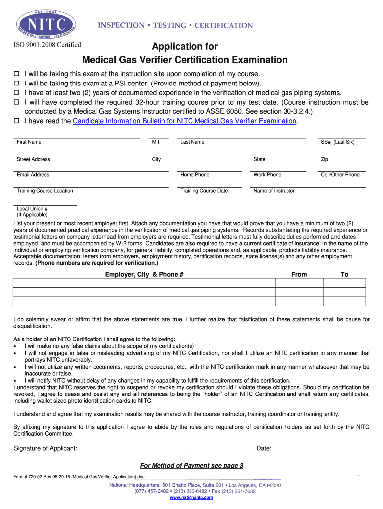 Fillable Online Application: Medical Gas Verifier 6030 Certification ...
