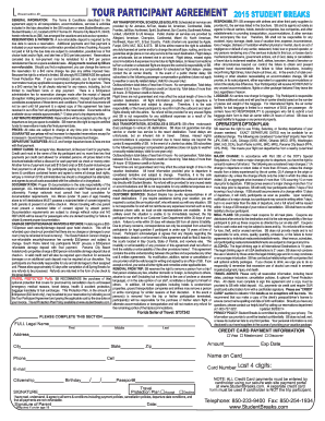 Fillable Online TOUR PARTICIPANT AGREEMENT - Spring Break Trip Fax ...