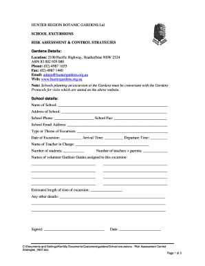Fillable Online School excursions - Risk Assessment Control ...