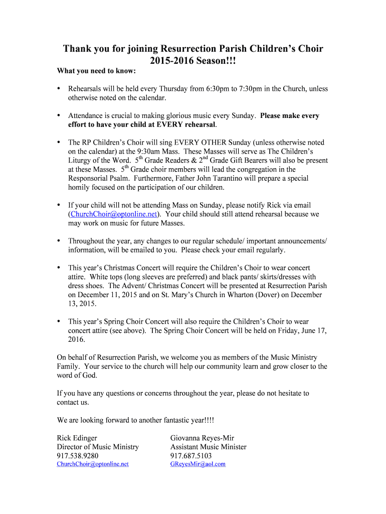 Fillable Online Childrens Choir Information Registration Form ...