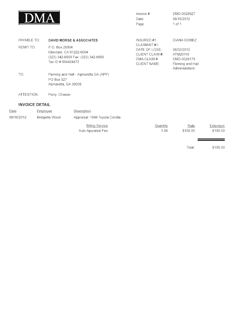 Fillable Online INVOICE DETAIL - Autobody Alliance Fax Email Print ...