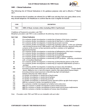 Fillable Online List of Clinical Indicators for MRI Scans Fax Email ...