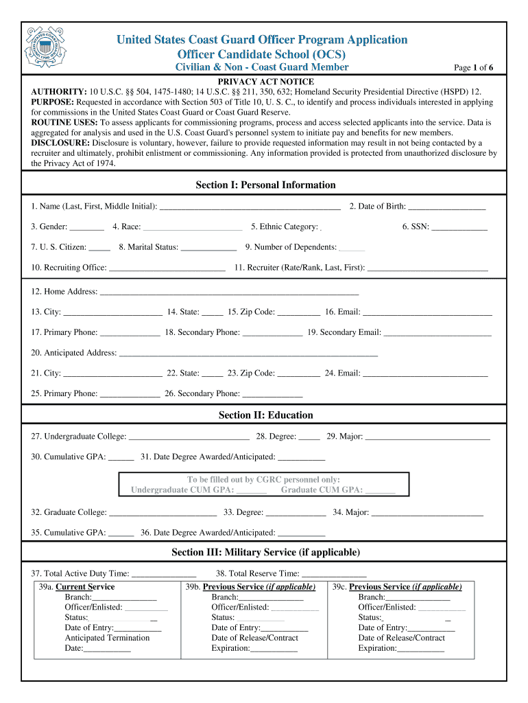 Fillable Online OCS Application for Civilians Fax Email Print - pdfFiller