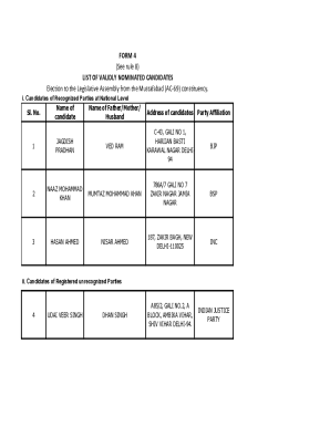 Fillable Online Form No.4 -- List of Validly Nominated Candidates Fax ...
