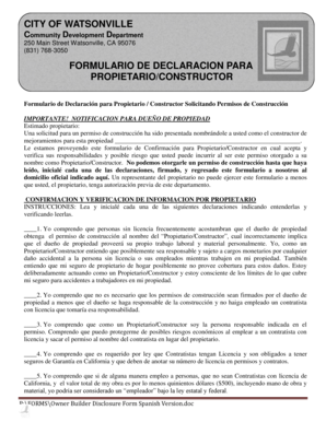 Fillable Online cityofwatsonville City of watsonville formulario de declaracion para propietario ...