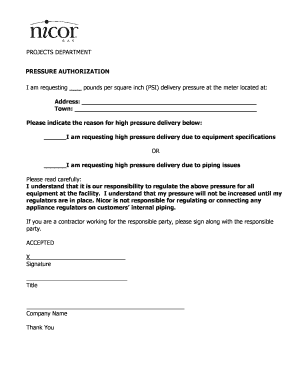 Fillable Online Pressure Authorization - Nicor Gas Fax Email Print ...