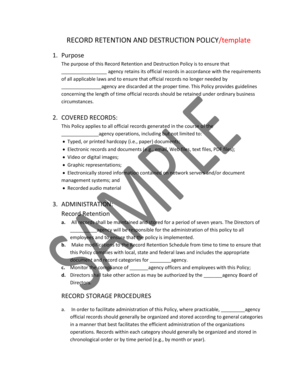 Fillable Online councilforwomen nc RECORD RETENTION AND DESTRUCTION POLICYtemplate ...
