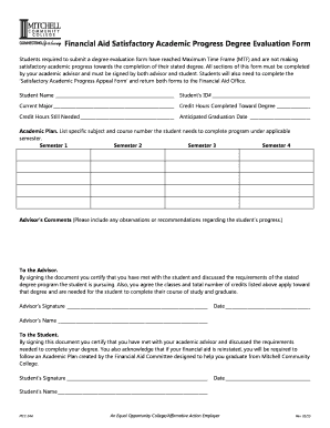 Fillable Online mitchellcc Financial Aid Satisfactory Academic Progress Degree Evaluation Form ...