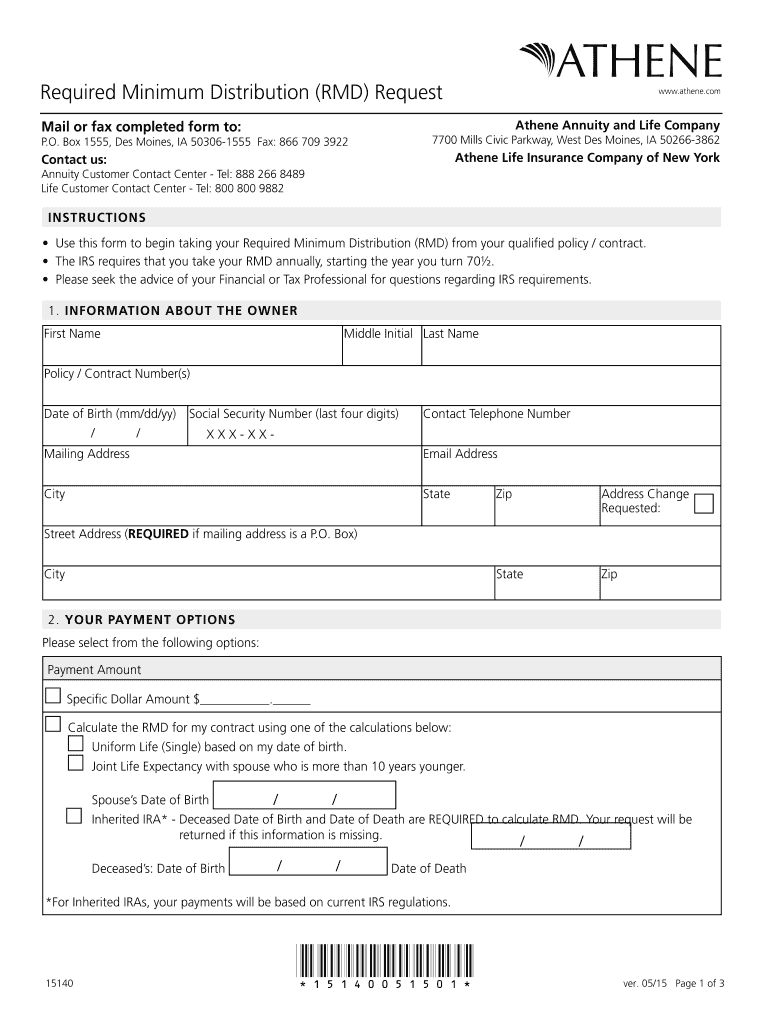 Fillable Online Required Minimum Distribution RMD - iPipeline Fax Email ...