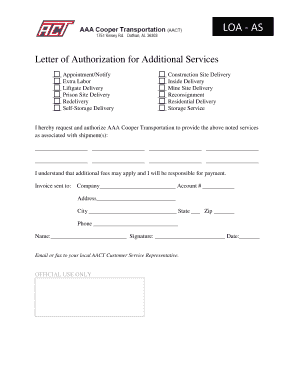 Fillable Online Letter of Authority - AAA Cooper Transportation Fax ...