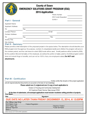 Fillable Online essex-countynj 2015 Essex County Emergency Solutions ...