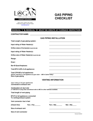Fillable Online loganutah GAS PIPING CHECKLIST - Logan - loganutah Fax ...