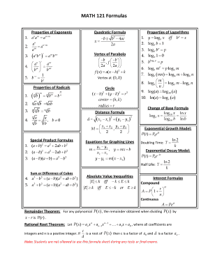 Fillable Online MATH 121 Formulas Fax Email Print - pdfFiller