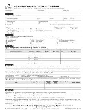 Fillable Online Employee Application for Group Coverage - Dean Health ...