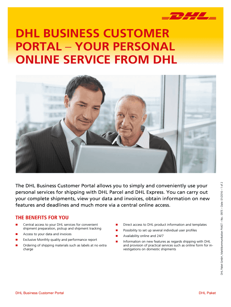 Fillable Online The DHL Business Customer Portal allows you to simply and conveniently use your ...