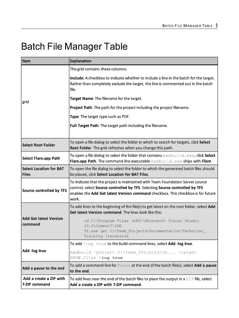 Fillable Online Batch File Manager Table - MadCap Software Fax Email ...