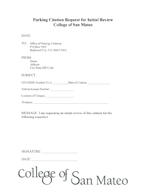 Fillable Online collegeofsanmateo Parking Citation Request for Initial Review - College of San ...