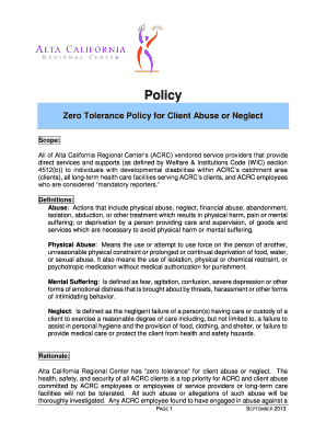 Fillable Online altaregional Zero Tolerance Policy for Client Abuse or ...