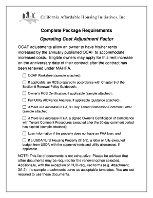 Fillable Online cahi-oakland Complete Package Requirements Operating ...